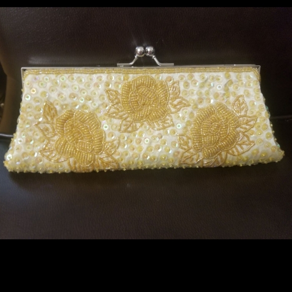 Bags | Embellished Beaded Sequin Pink Clutch Party Purse Rose Design ...